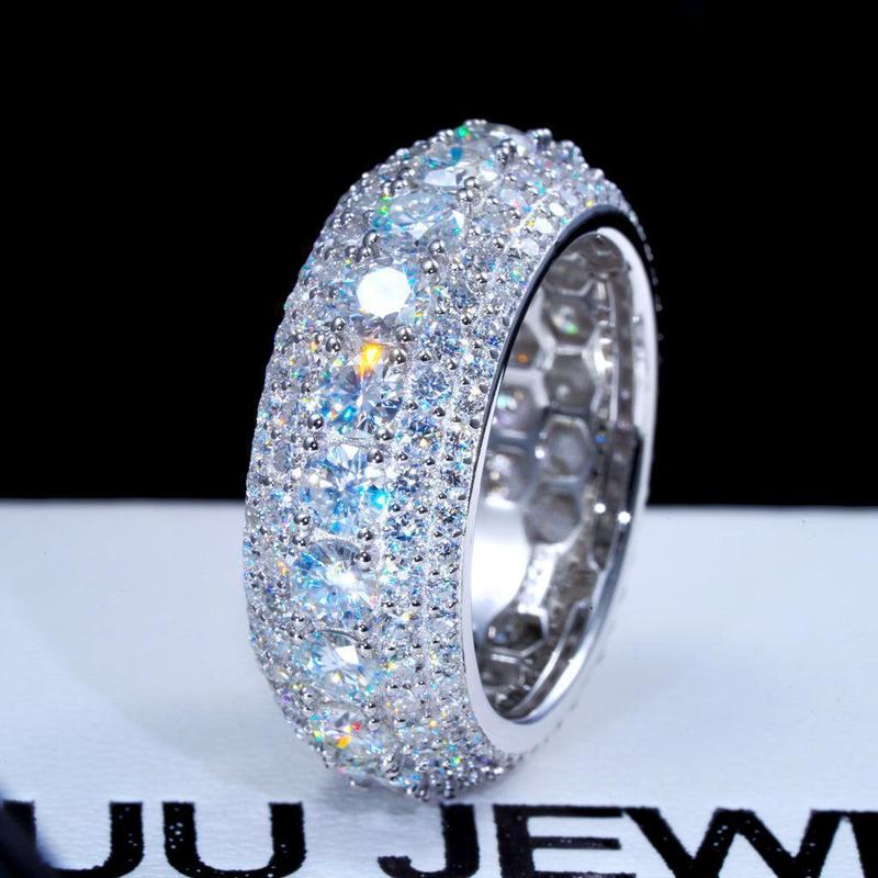 9/11/13MM Full Moissanite Synthetic Iced Out Five-Row Ring 2 Colors ...