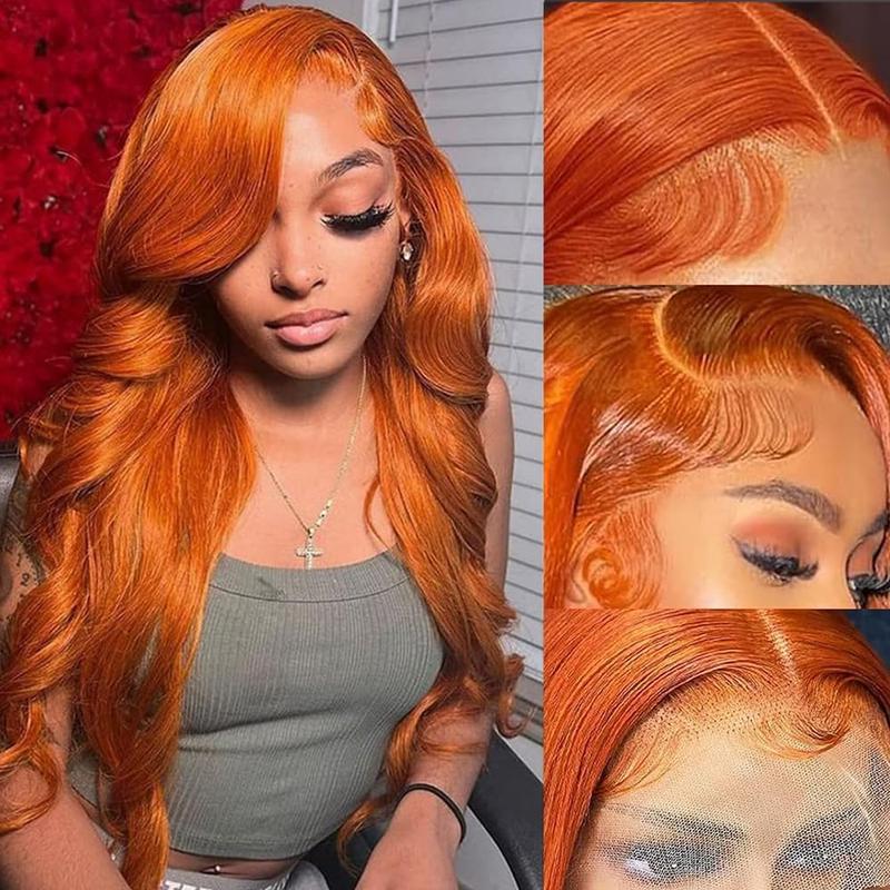 34 Inch 200 Density #350 Ginger Body Wave Lace Front Wigs Blended Human ...