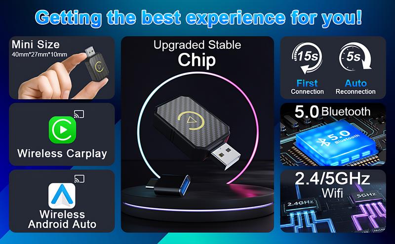 LASATE New CarPlay 2026 Wireless Adapter for iPhone/Android Fast ...