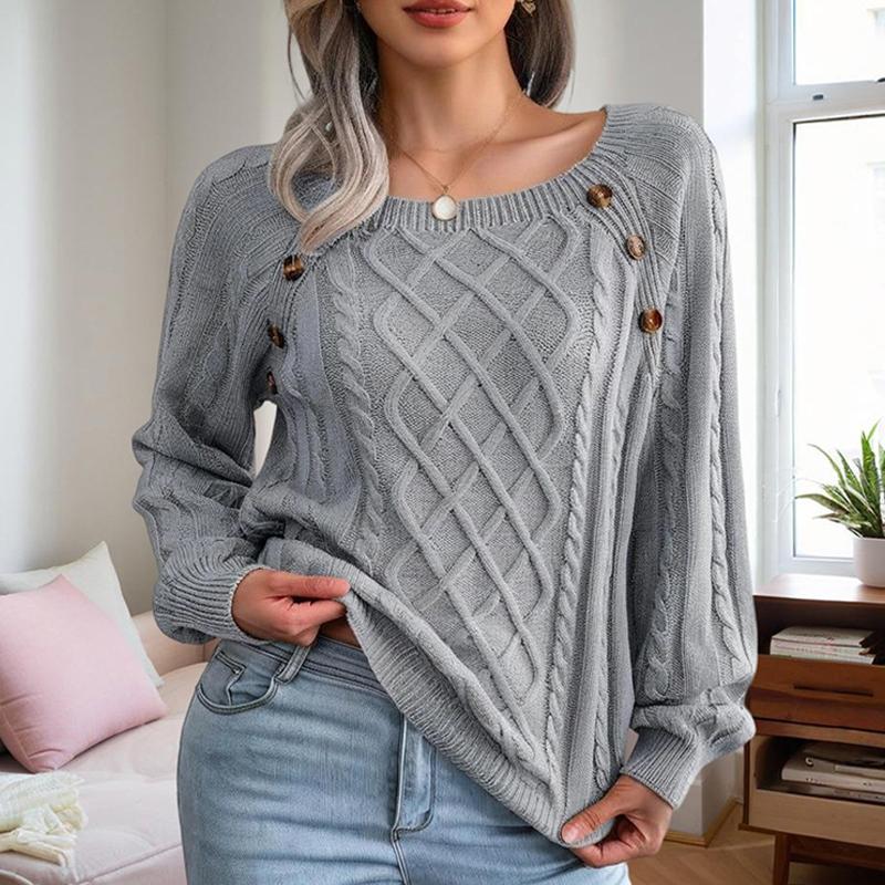 Women's Solid Color Casual Square Neck Button-Detail Knit Top ...