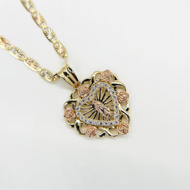 Rose Pendant Necklace Golden Caring Virgin Mary Ladies Fashion Jewelry ...